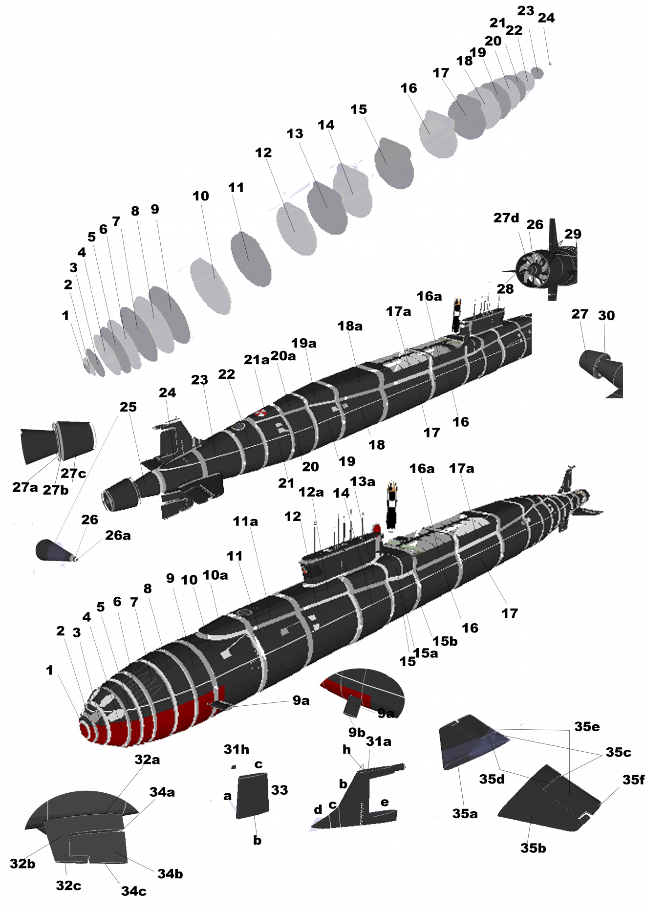 1/200 Project 955 (Borie Class) Submarine Paper Model - EcardModels