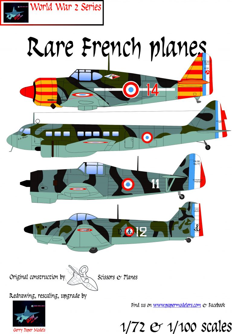 1/72 and 1/100 Rare French WW2 aircrafts (4) Kit Bundle Paper Model ...