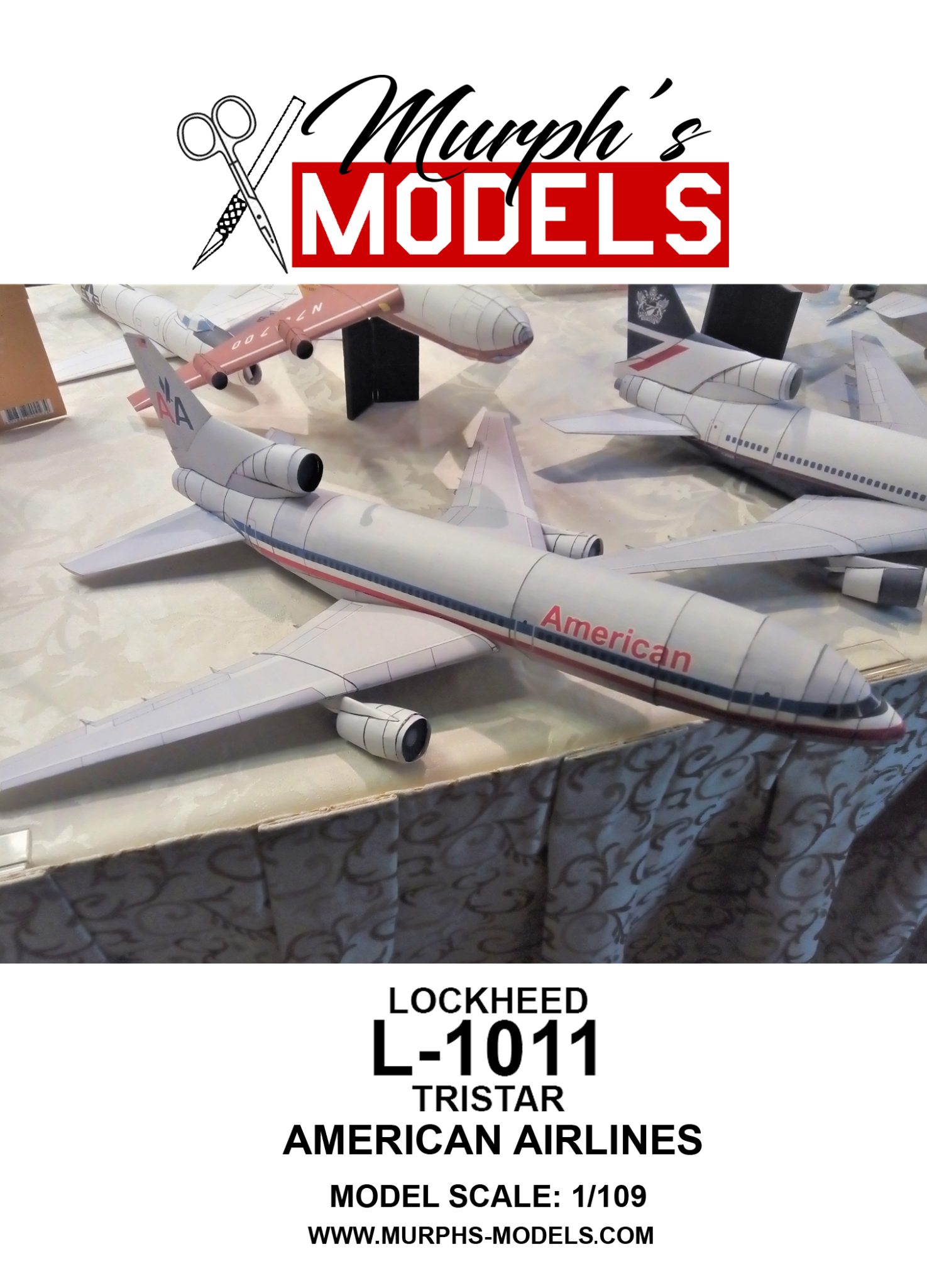 1/109 Lockheed L-1011 Tristar American Airlines Paper Model - EcardModels