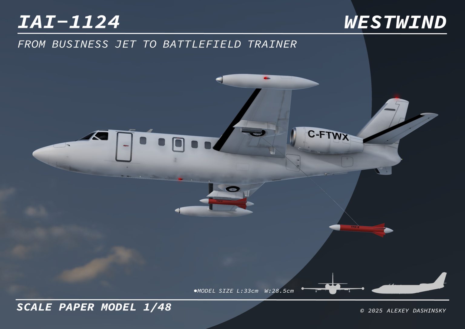 Scale 1/48 WESTWIND IAI-1124 Paper Model - EcardModels