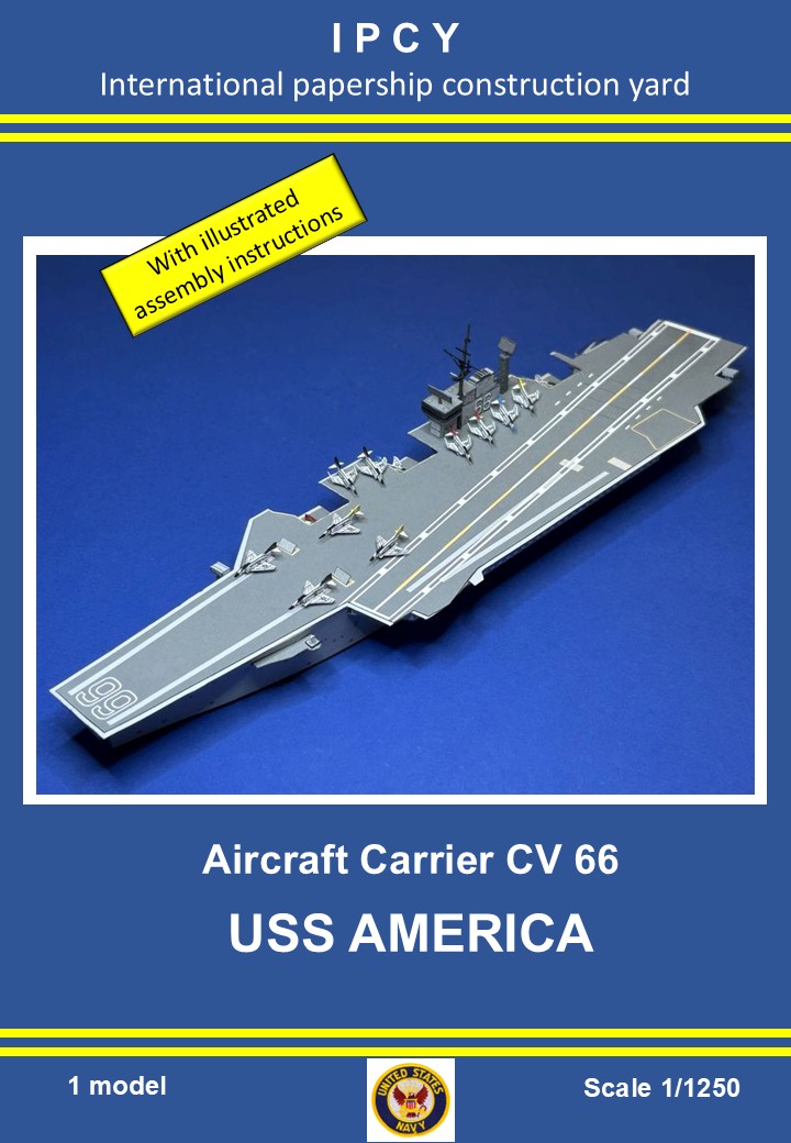 1/1250 Aircraft carrier CV 66 USS AMERICA, Paper Model - EcardModels