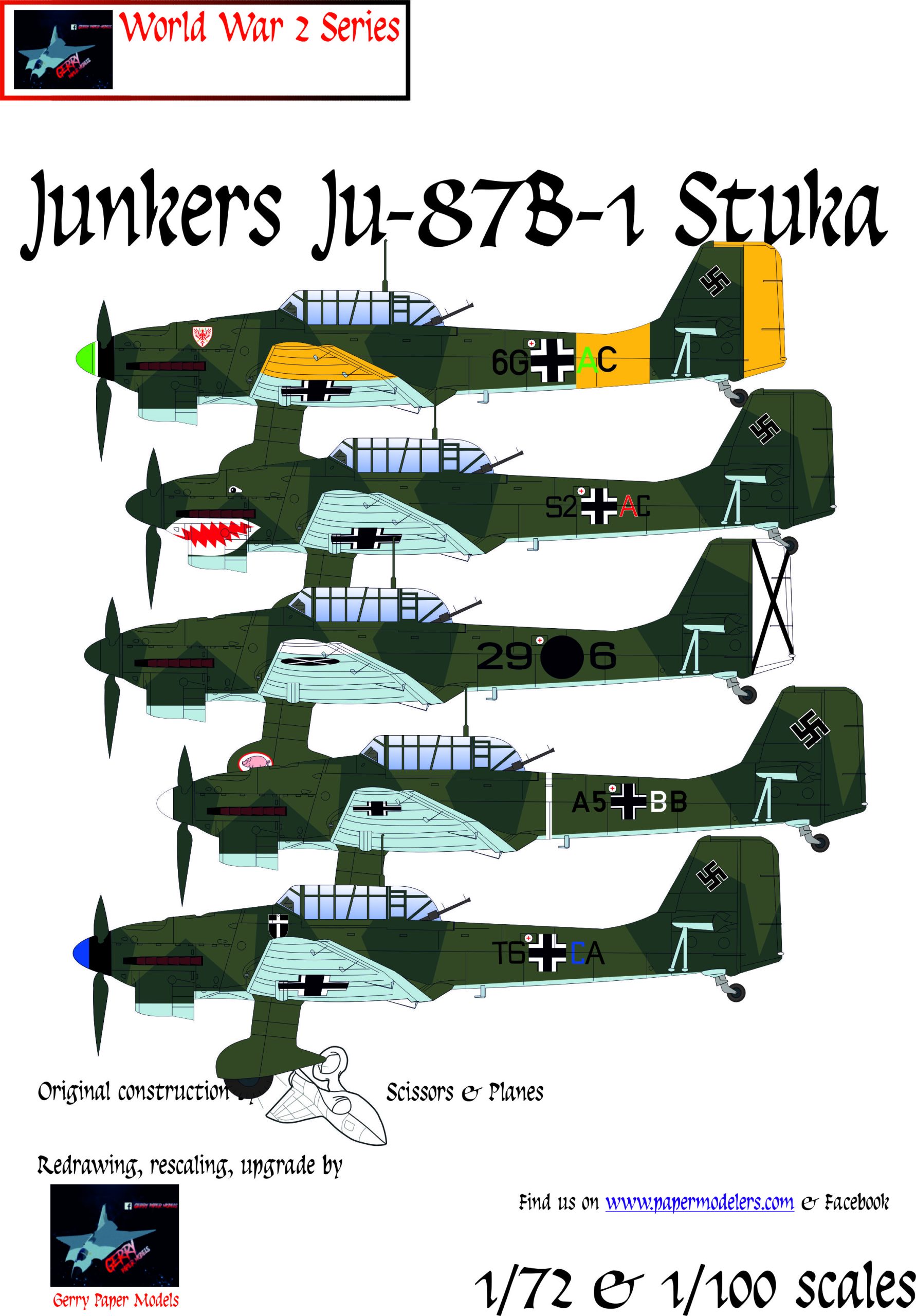 1/72 and 1/100 Junkers Ju-87B-1 (5) Kit Bundle Paper Model - EcardModels