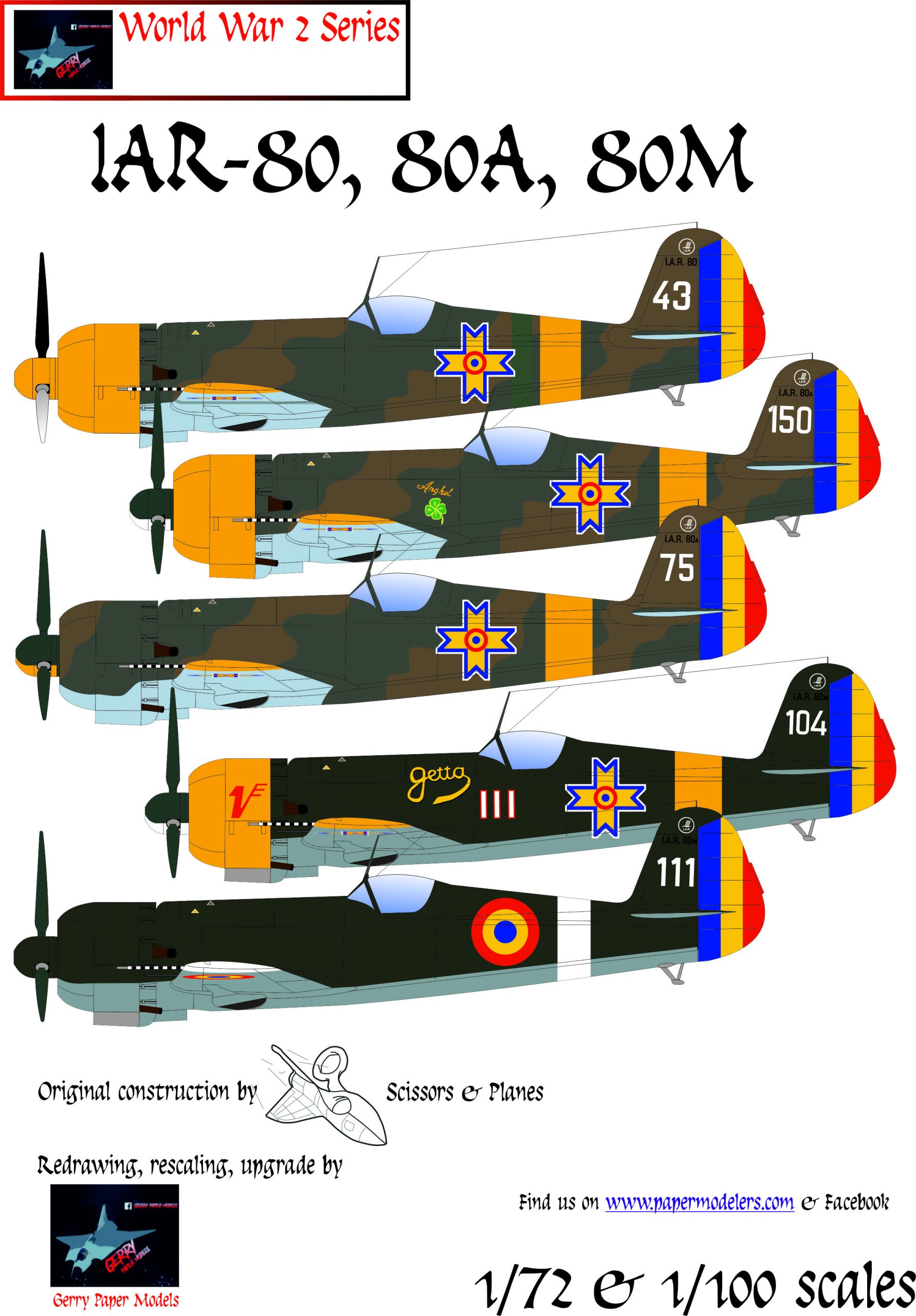 1/72 and 1/100 IAR-80 (5) Kit Bundle Paper Model - EcardModels