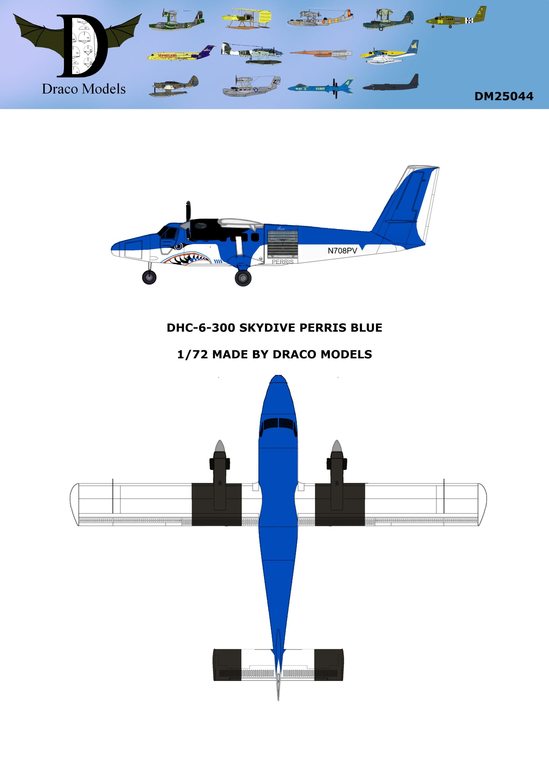 1/72 DHC-6 Perris Blue Paper Model - EcardModels