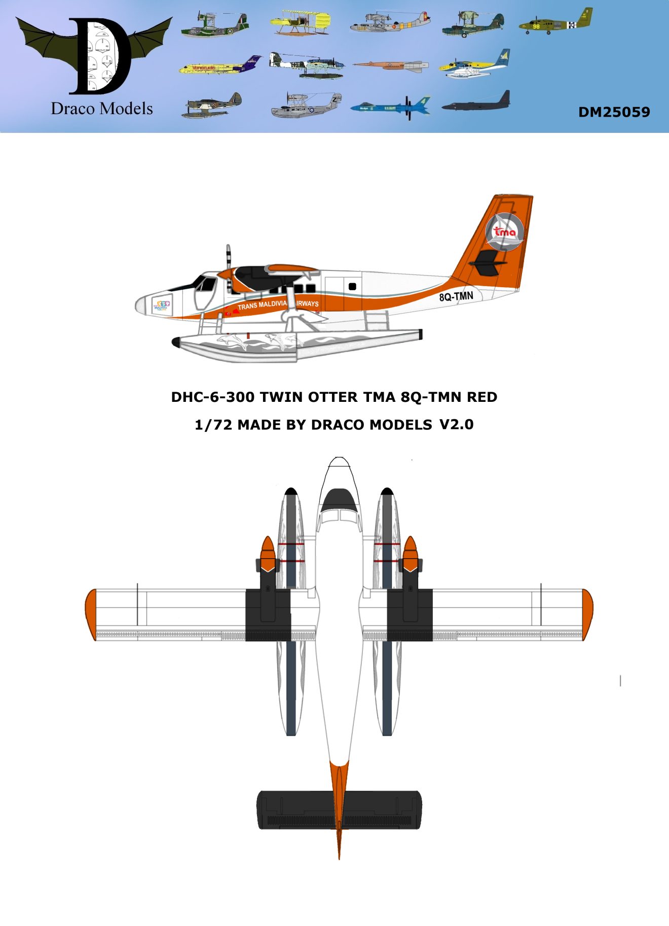 1/72 DHC-6 TMA Red 2.0 Paper Model - EcardModels