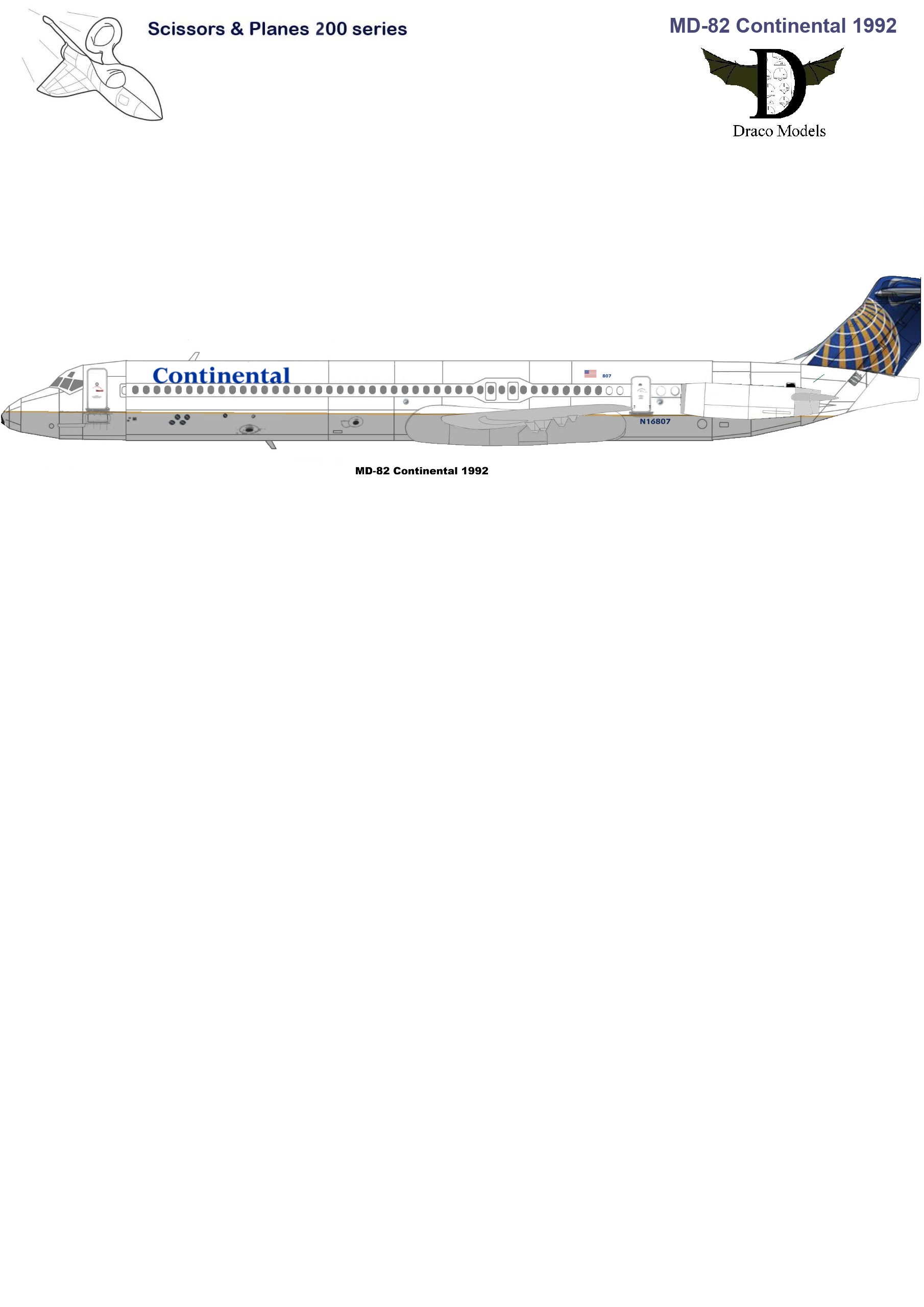 1/200 MD-83 Continental 1992 Paper Model - EcardModels