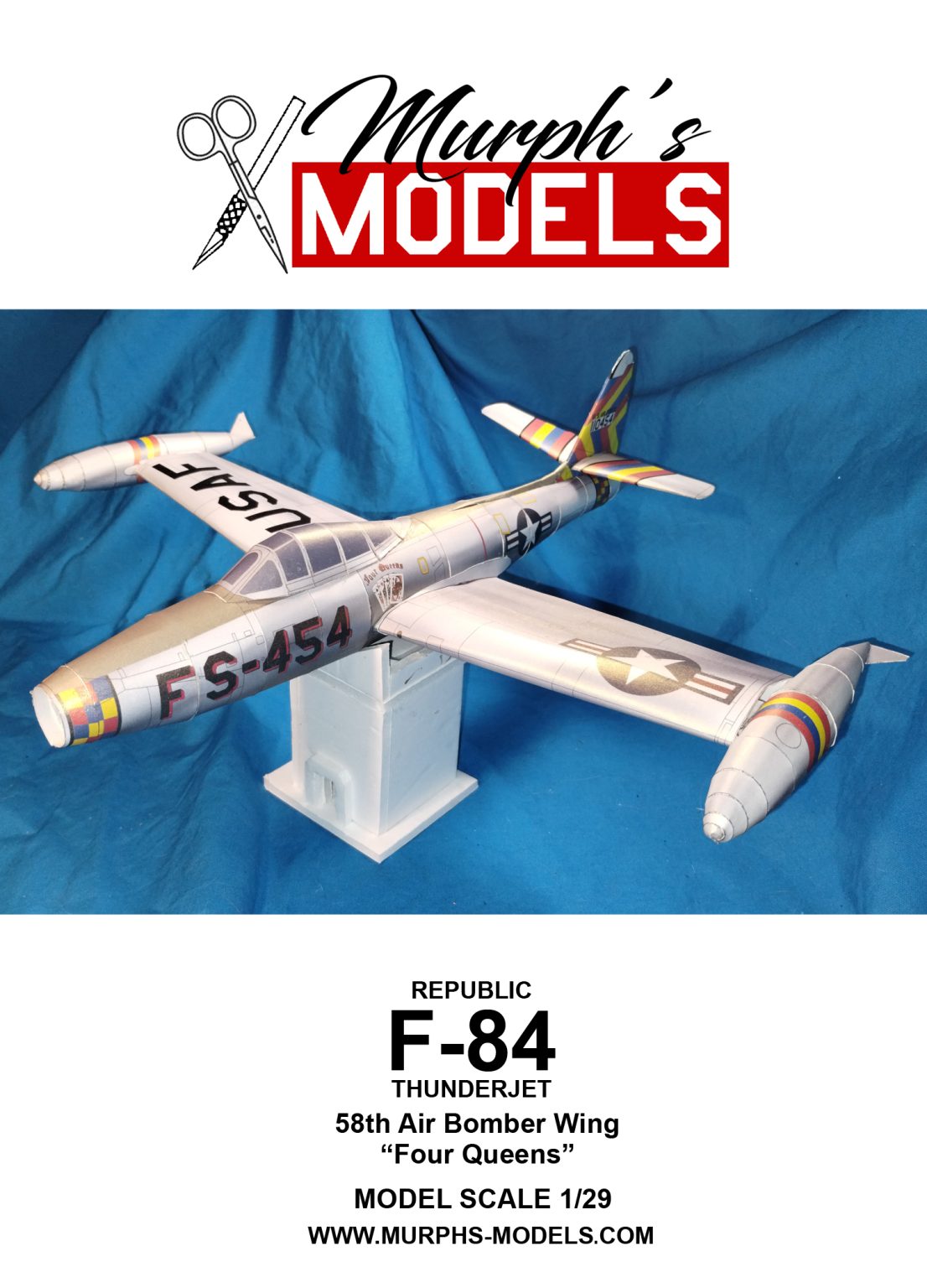 1/29 Republic F-84 Thunderjet "Four Queens" Paper Model - EcardModels