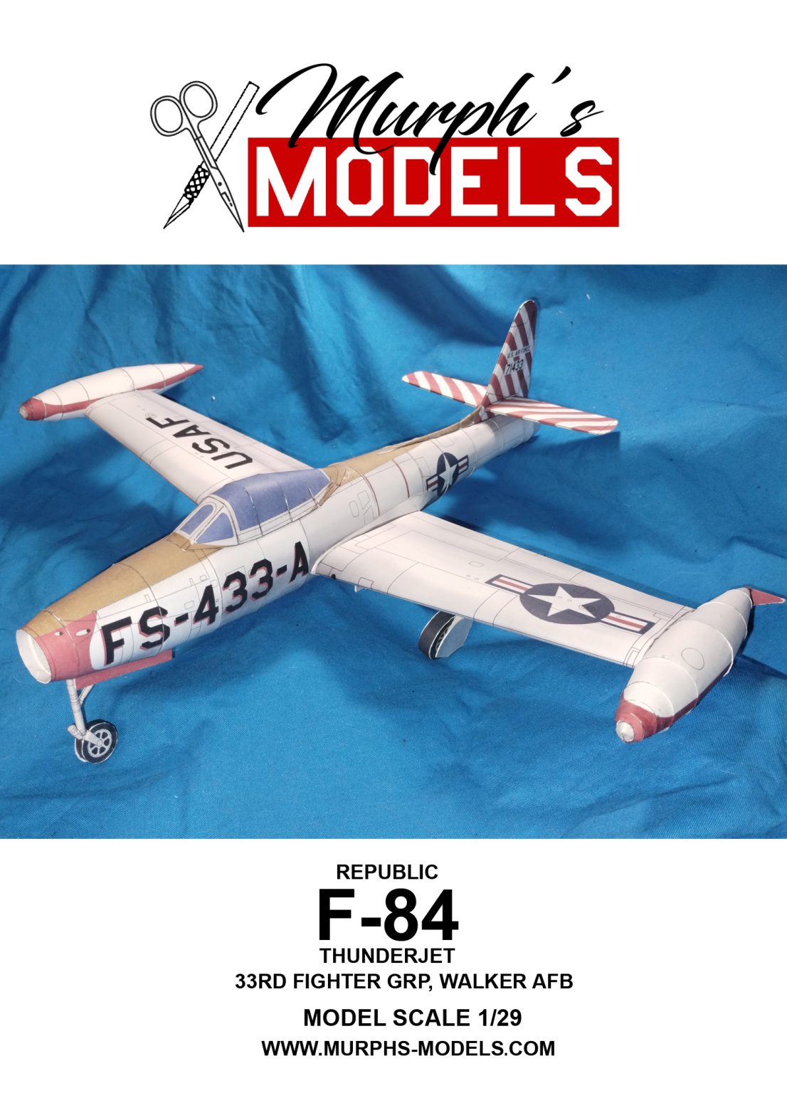 1/29 Republic F-84 Thunderjet Walker AFB Paper Model - EcardModels