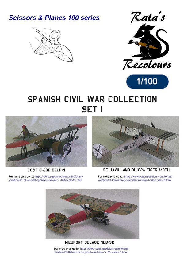 1/100 Spanish Civil War Aircraft Collection Set 1 Paper Model - EcardModels