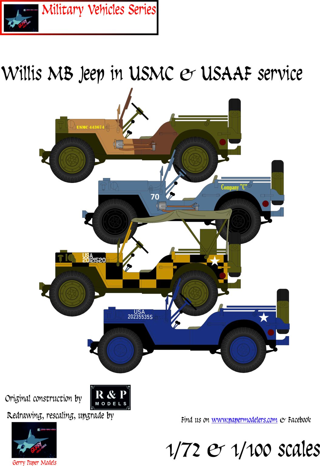 1/72 and 1/100 Willis MB Jeep in USMC & USAAF service (4) kit bundle ...
